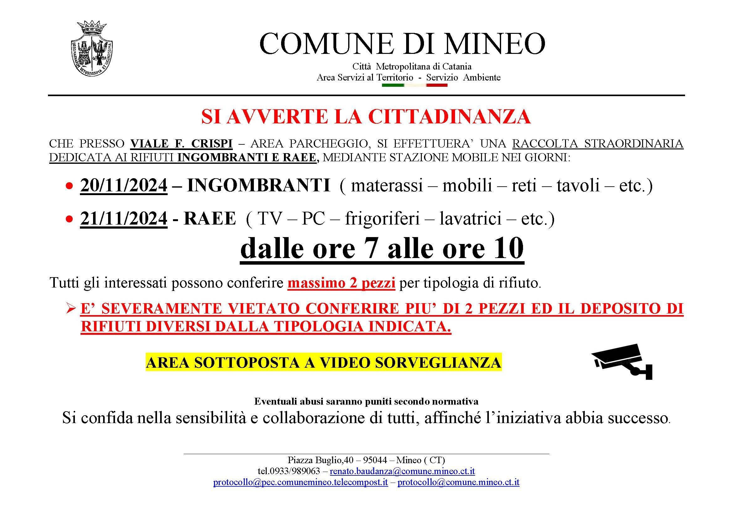 SI AVVERTE LA CITTADINANZA CHE PRESSO VIALE F. CRISPI – AREA PARCHEGGIO ...